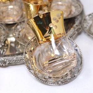 Vintage Turkish Silver Tray W/ Tea Glasses & Silver Saucers/plates, Set ...