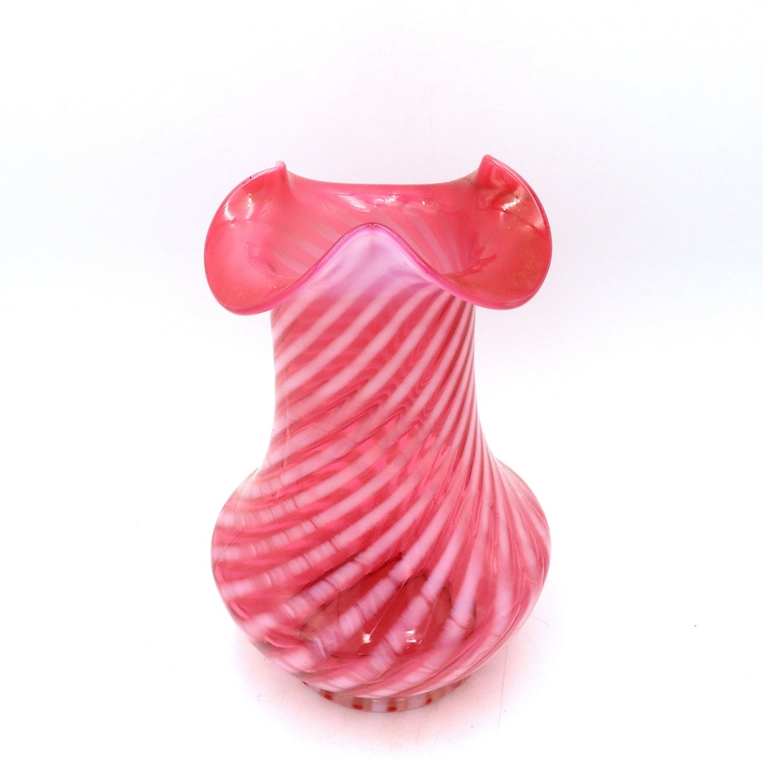 Swirling Pink Art Glass Vase, Pink & White Swirl Art Glass Vase - Etsy