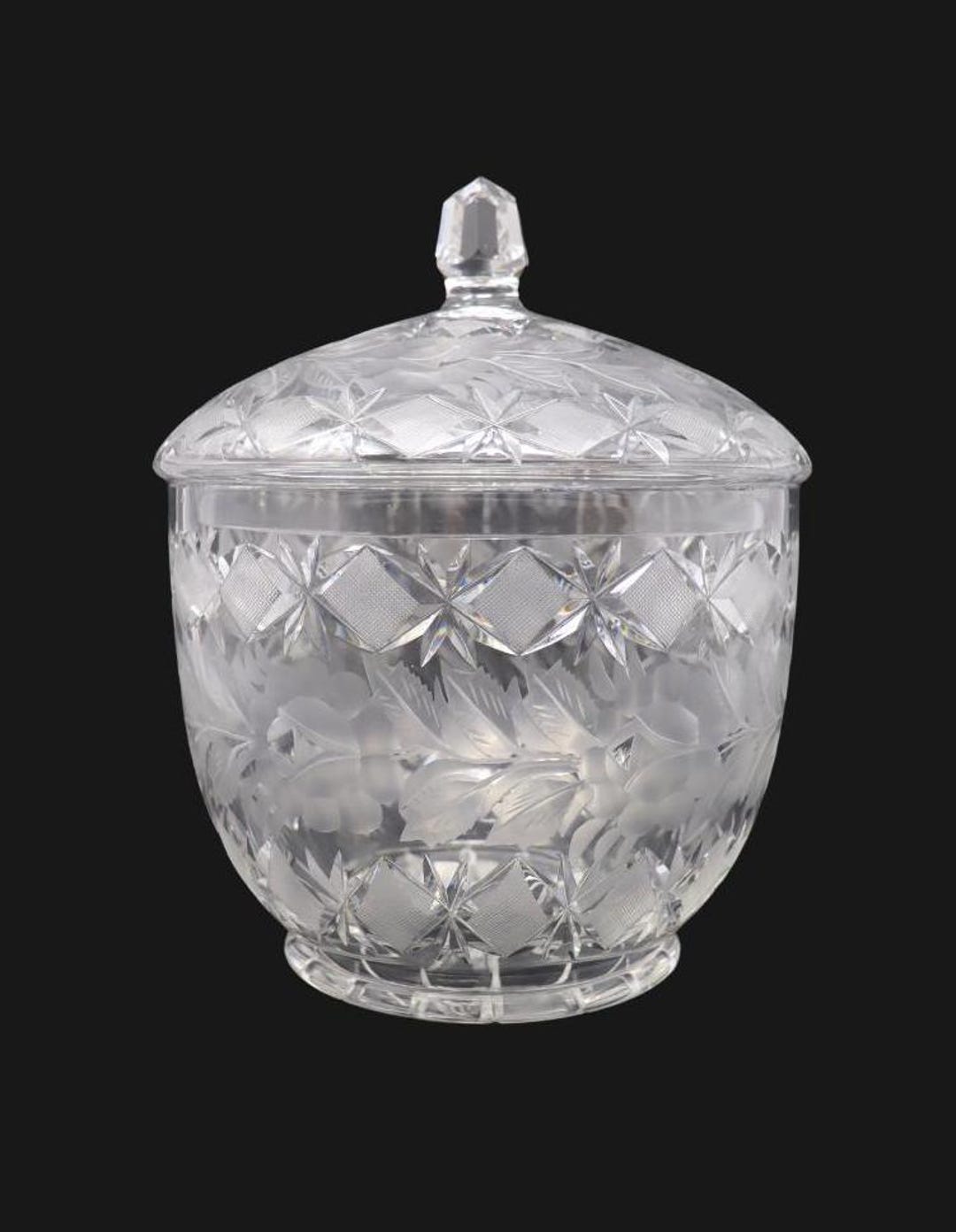 Antique Carved Etched Crystal Hand Carved Candy Dish With Lid ...