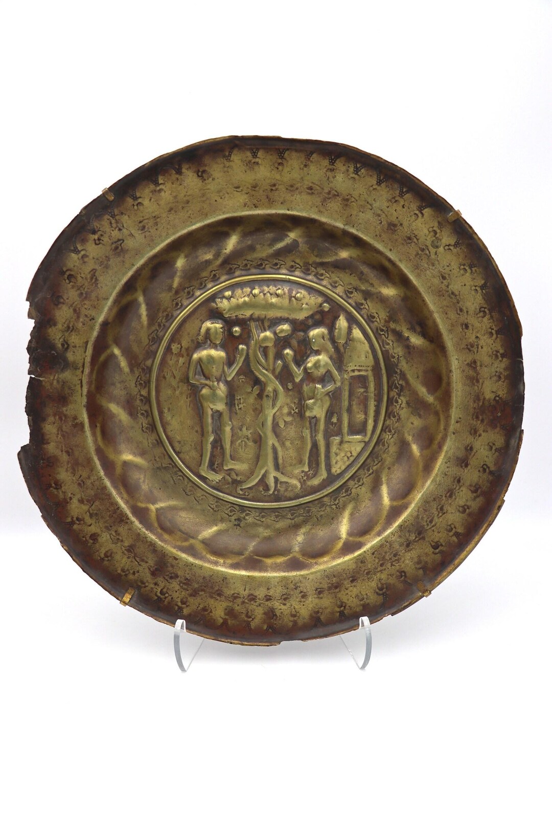 Large Northern European Baroque Adam Eve Brass Alms Plate 17th Century ...