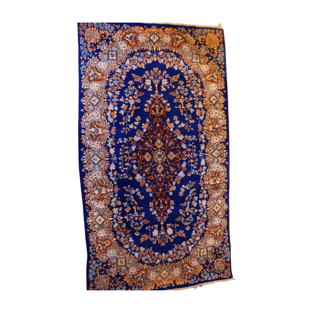 Vintage Kerman Kirman Blue Floral Design Area Rug - Etsy