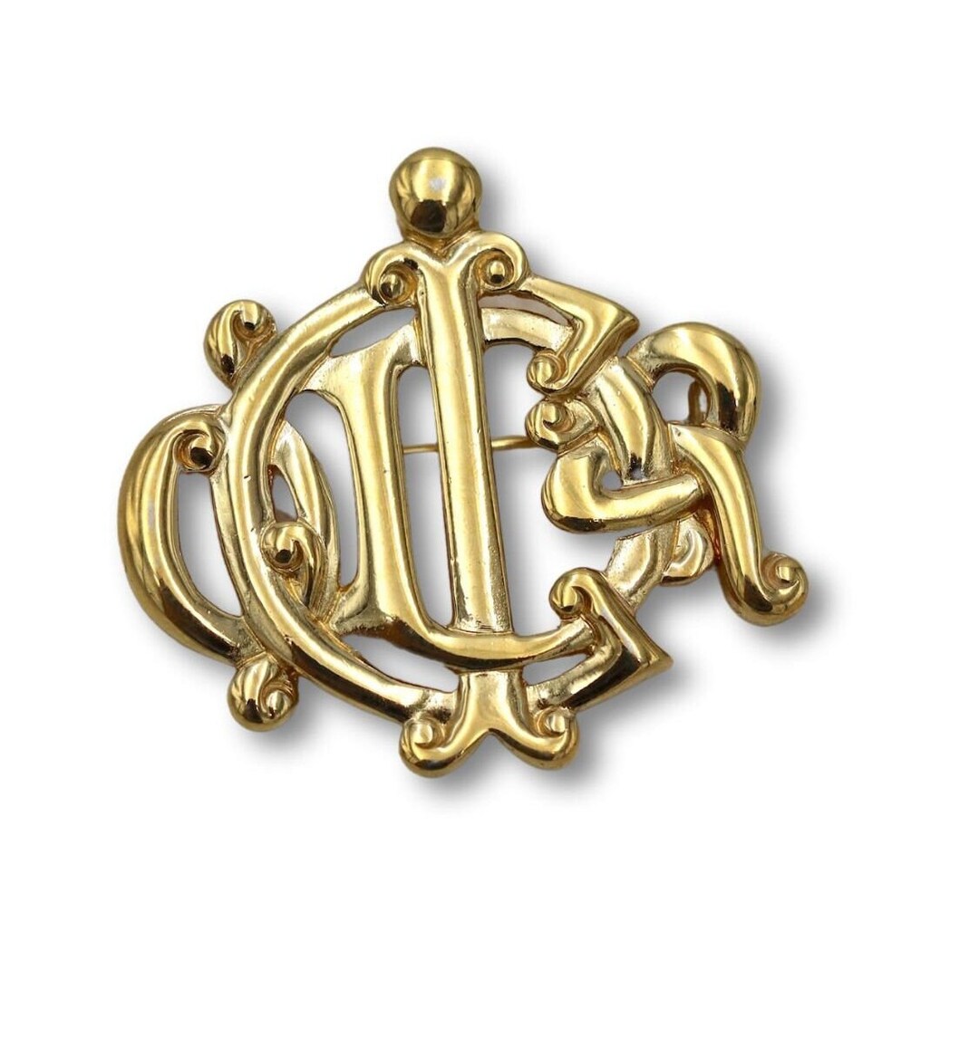 Christian Dior Gold Insignia Crest Logo Monogram Brooch Pin, Vintage ...