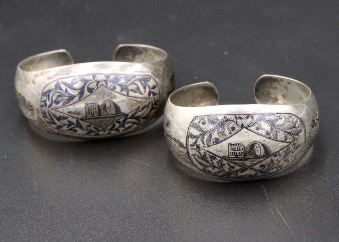 Antique Iraq NIELO Arab Silver Bangle Cuff Bracelet PAIR - Etsy