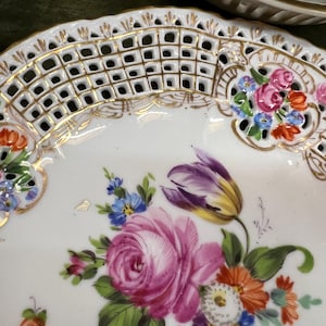 Vintage German Porcelain Reticulated Plates Bowls Tea Cup Set Hand ...