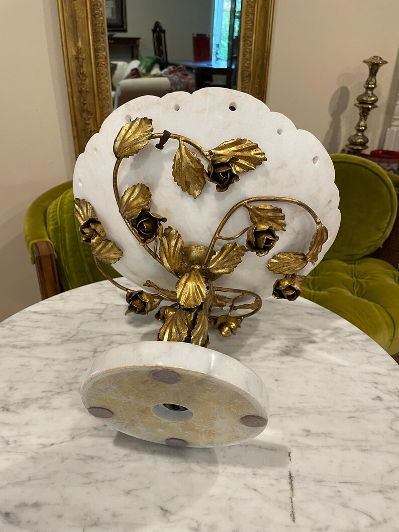 Antique White Marble Compote Centerpiece Pedestal Bowl Ornate Floral ...