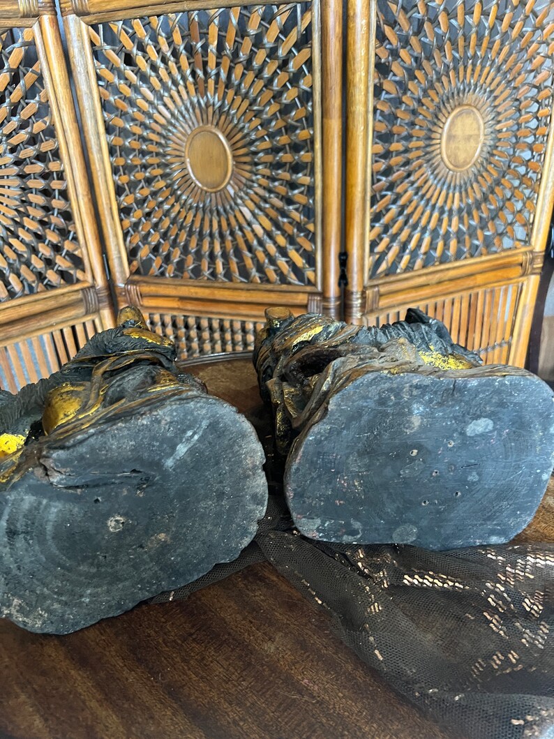 Pair of Antique Chinese Wood Carved Foo Dogs Luck Collectible ...