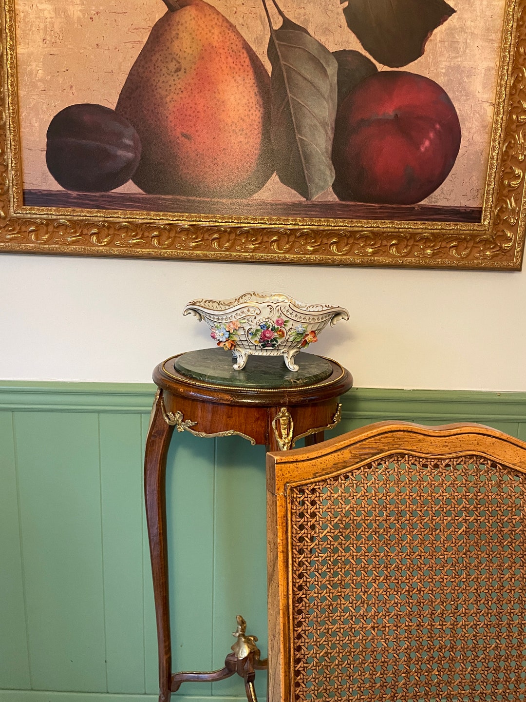 Vintage Dresden Porcelain Centerpiece Floral Footed Bowl Rococo Style ...