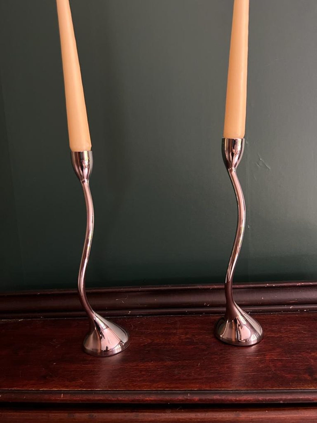 Set of Vintage Chrome Nickel Finish Curved Candlesticks Intertwining - Etsy