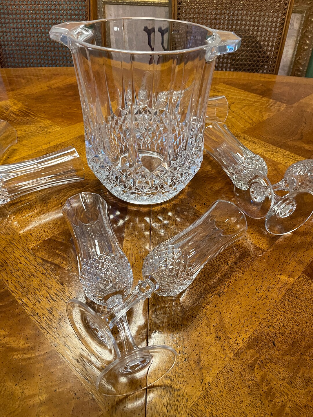 Vintage Footed Tumbler Collectible Glass &ice Bucket Set 7 Pieces - Etsy