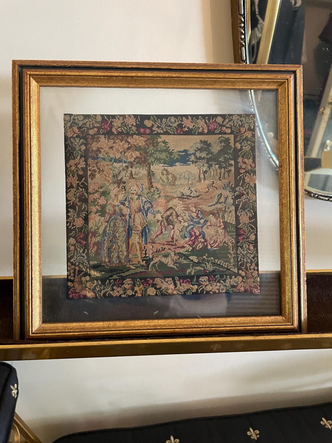 Vintage Needlepoint Tapestry in Gold & Black Wood Framed Wall Art - Etsy