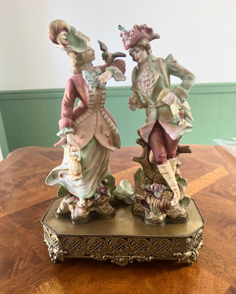 Antique Porcelain Hand Painted Victorian Couple Statues Figurines Home ...