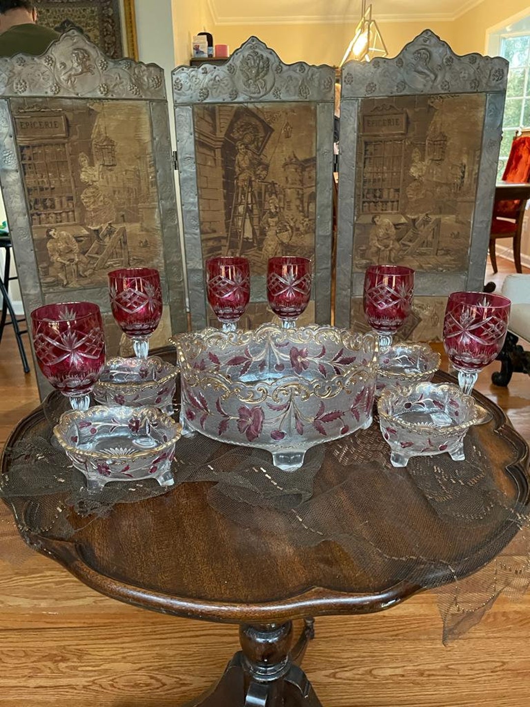 Antique EAPG US Glass Flora Dora Bowl Set and Ruby Red Glass Set ...