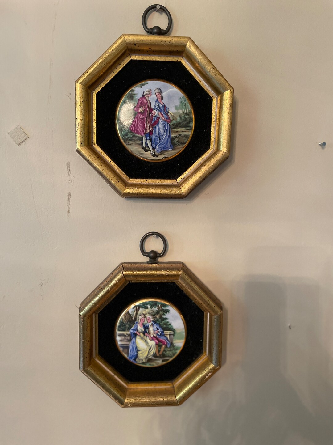 Vintage French Style Miniature Porcelain Wall Plaques Romantic Couple ...