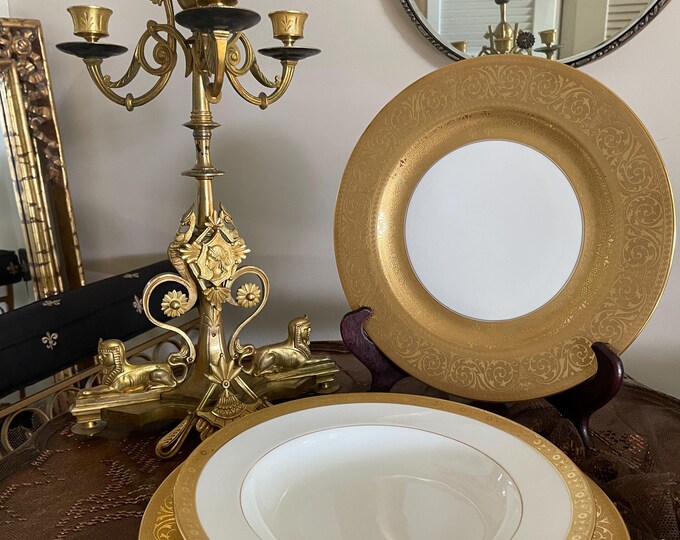 Vintage Beige Gold Trim Dinner Set Davis Collamore & Co Set of 24 Gold ...