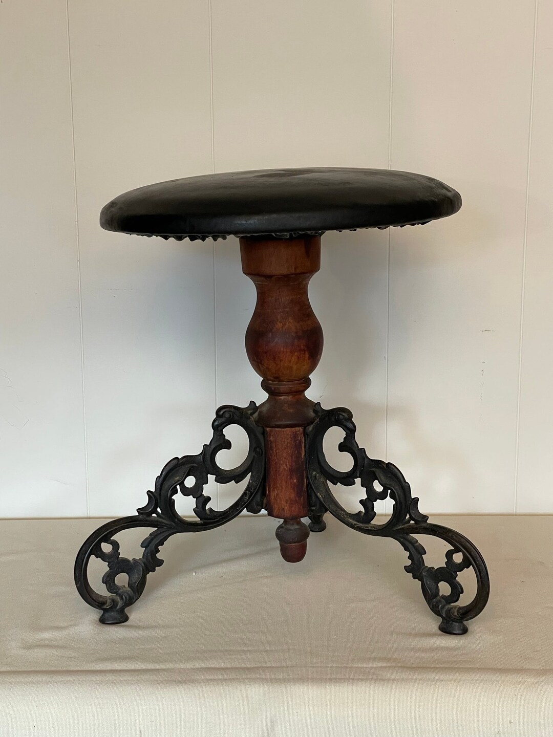 Antique Original Adjustable Victorian Piano Stool Cast Iron and Oak ...