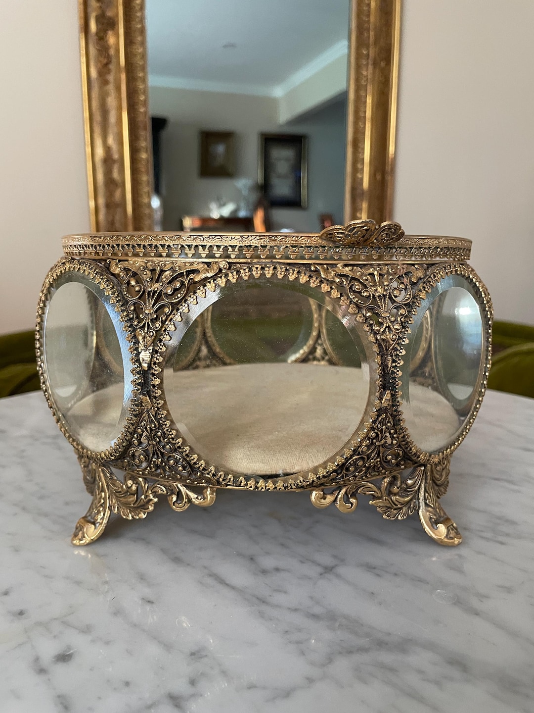 Vintage Gold Plated Victorian Jewelry Box With Ornate Floral Motifs ...
