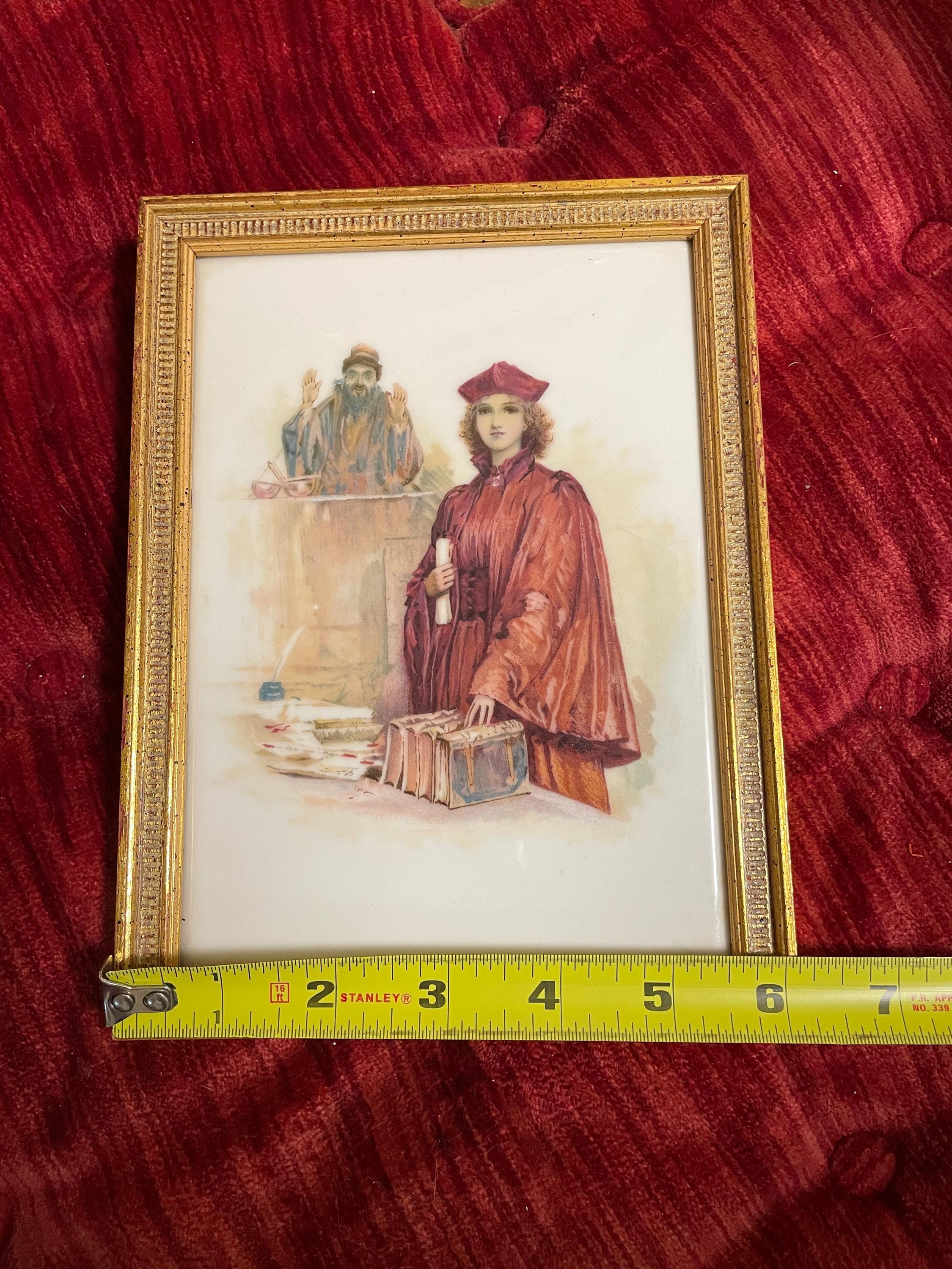 Vintage Graduation Themed Painting on Tile Art Framed Portrait of ...