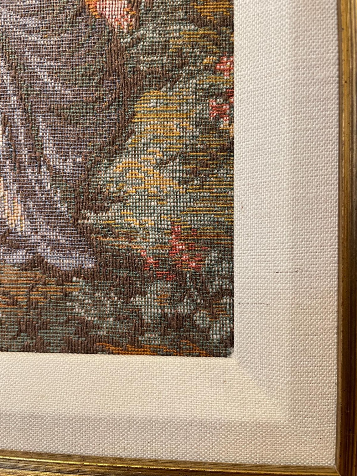 Vintage Pair of Gold Wood Framed Gobelin Garden Scene Tapestry ...
