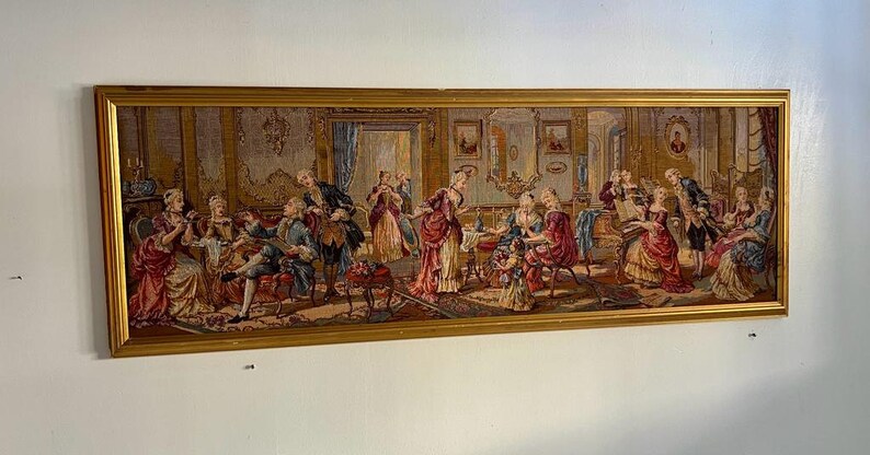 Vintage Woven Tapestry of 18th Century Salon Scene Upholstery Embody 3D ...