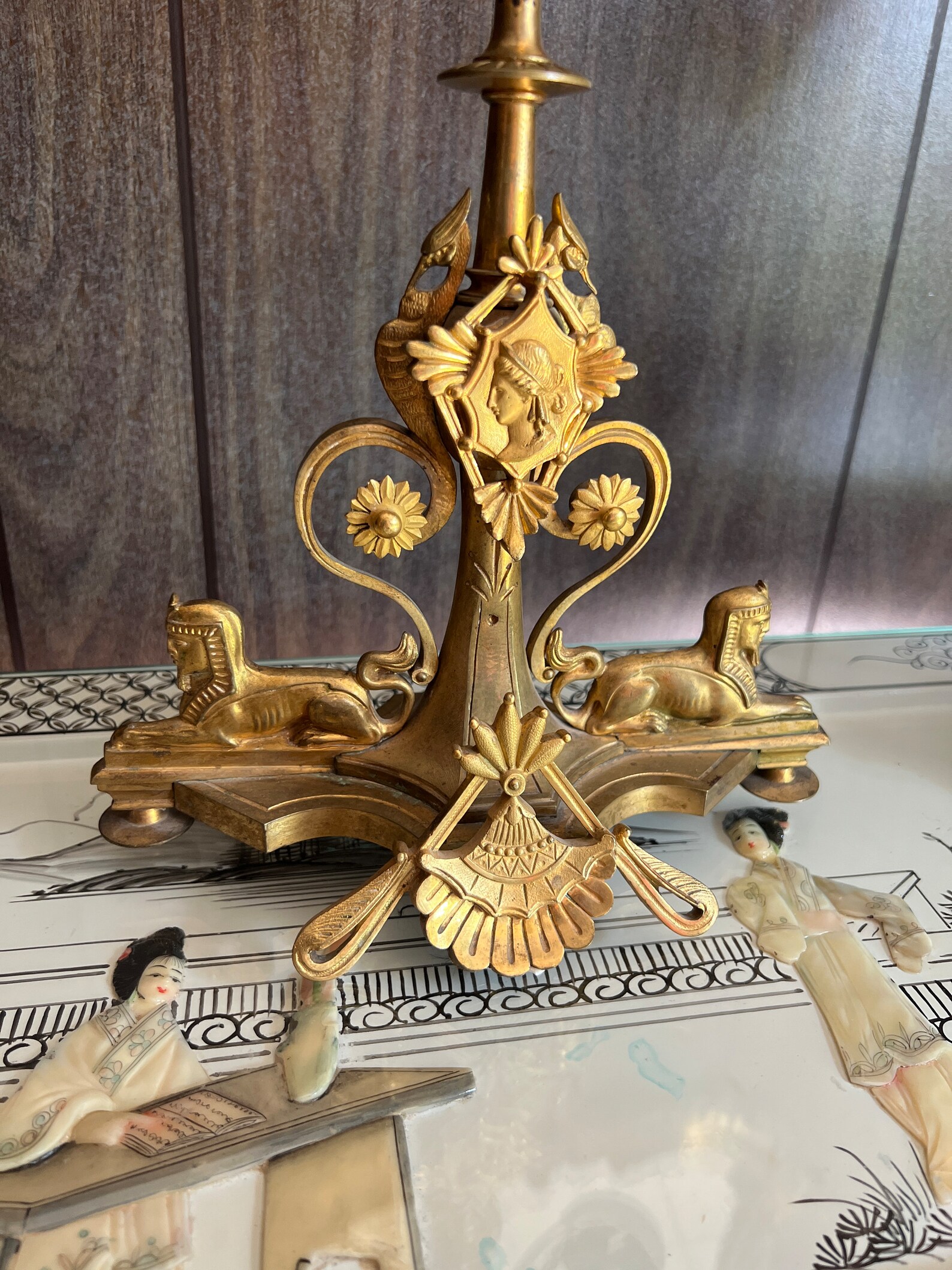 Pair of Empire 5 Light Brass Gold Black Candelabra Unique Sphinx Design ...