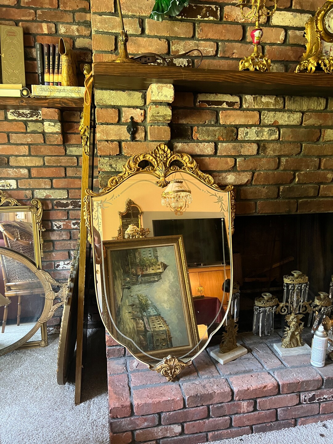 Antique Rococo Mirror Gold Gilt Shield Shape Ornate Carved Frame ...