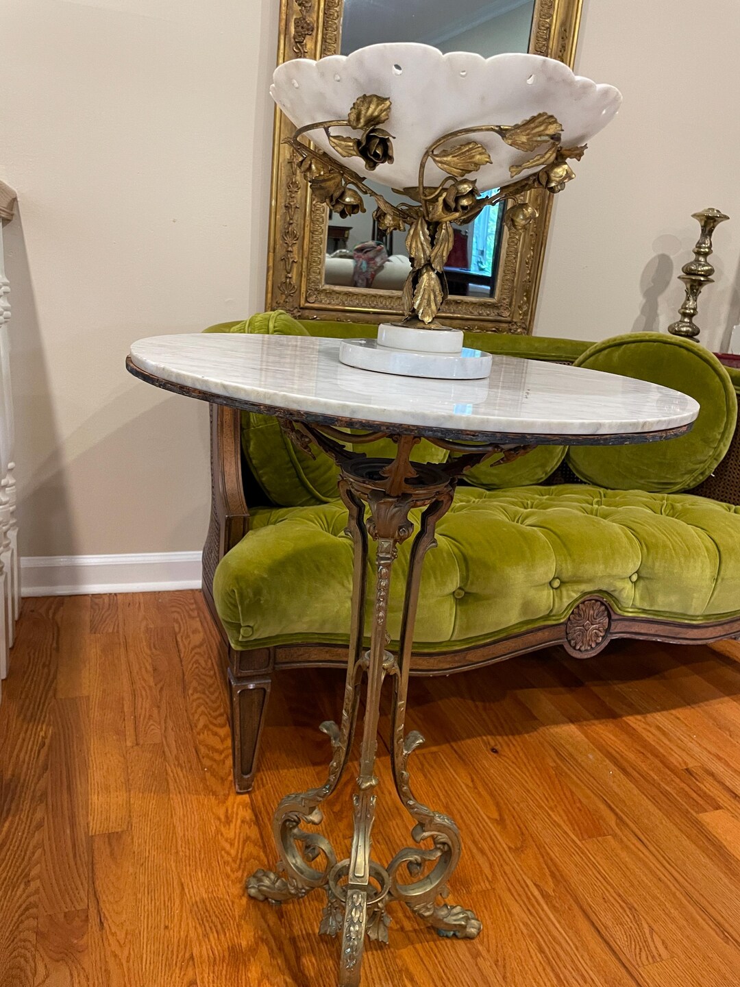Antique White Marble Compote Centerpiece Pedestal Bowl Ornate Floral ...