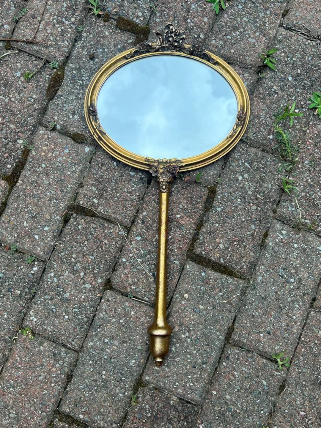 Antique Hand Mirror Ornate Vanity Handled Oval Wood Mirror - Etsy