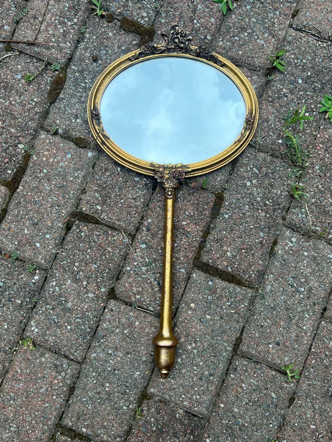 Antique Hand Mirror Ornate Vanity Handled Oval Wood Mirror - Etsy