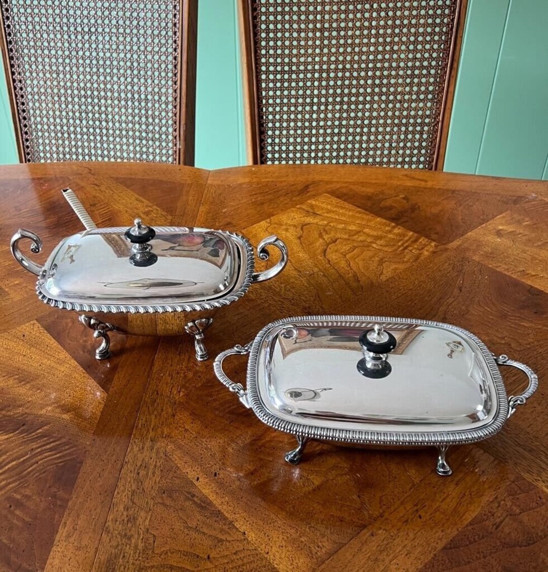 Vintage Silver Plate Serving Dishes Set Elegant Footed Covered Bowls ...