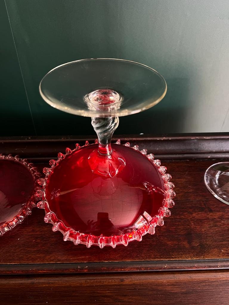 Vintage Lidded Red Glass Compote Candy Dish Pedestal Centerpiece - Etsy