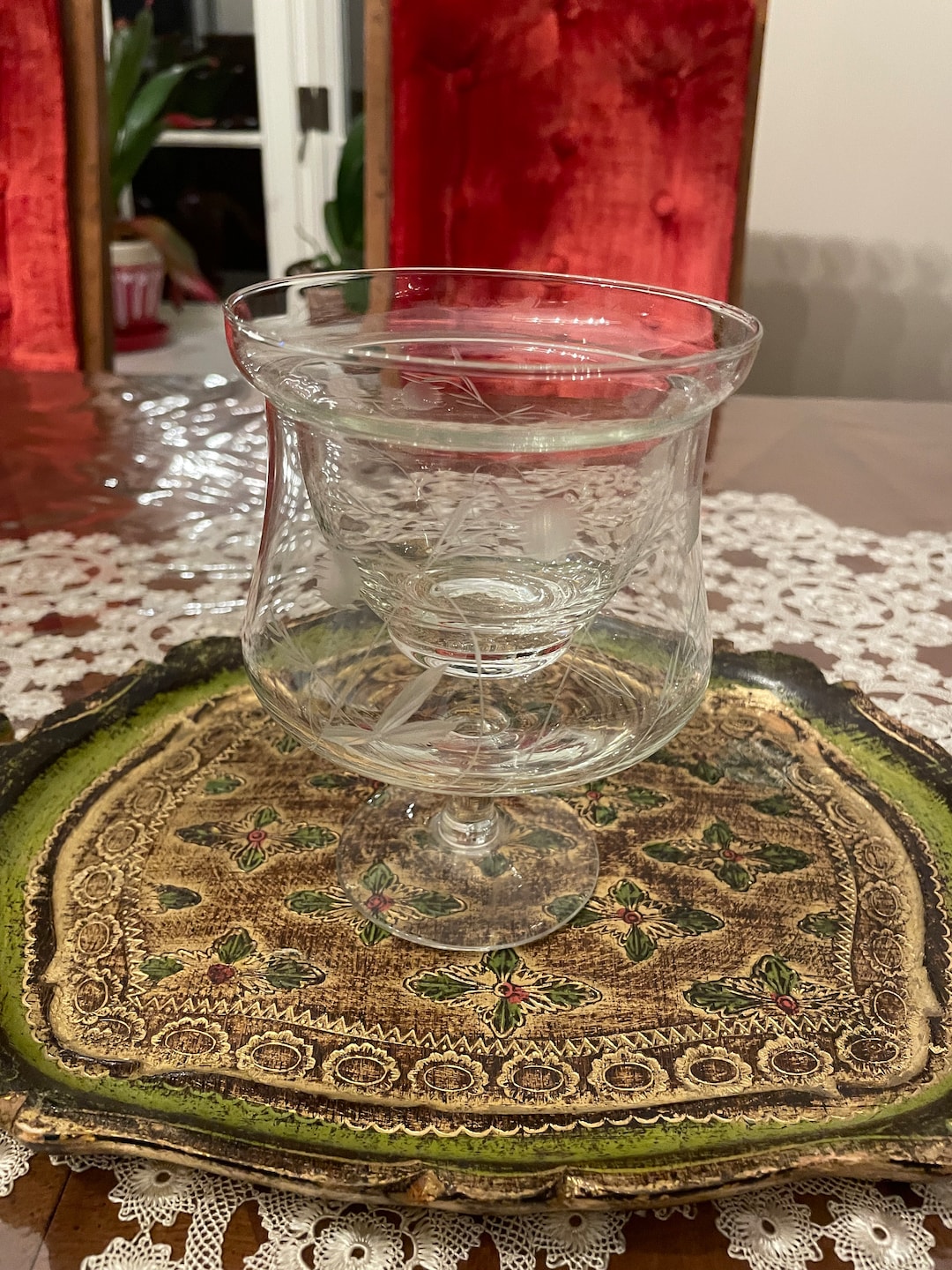 Vintage Set of 12 Etched Glass Shrimp Cocktail Servers Glass - Etsy