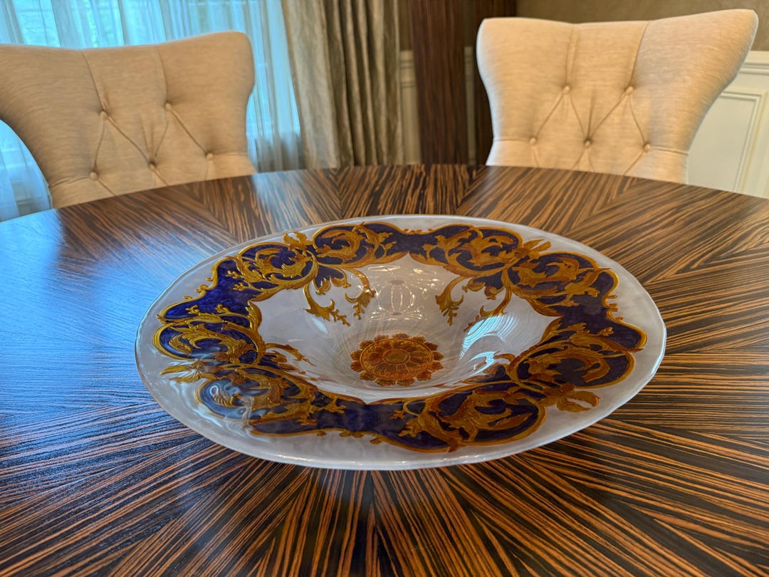 Vintage Glass Versace Style Gold & Cobalt Blue Decorative Centerpiece ...