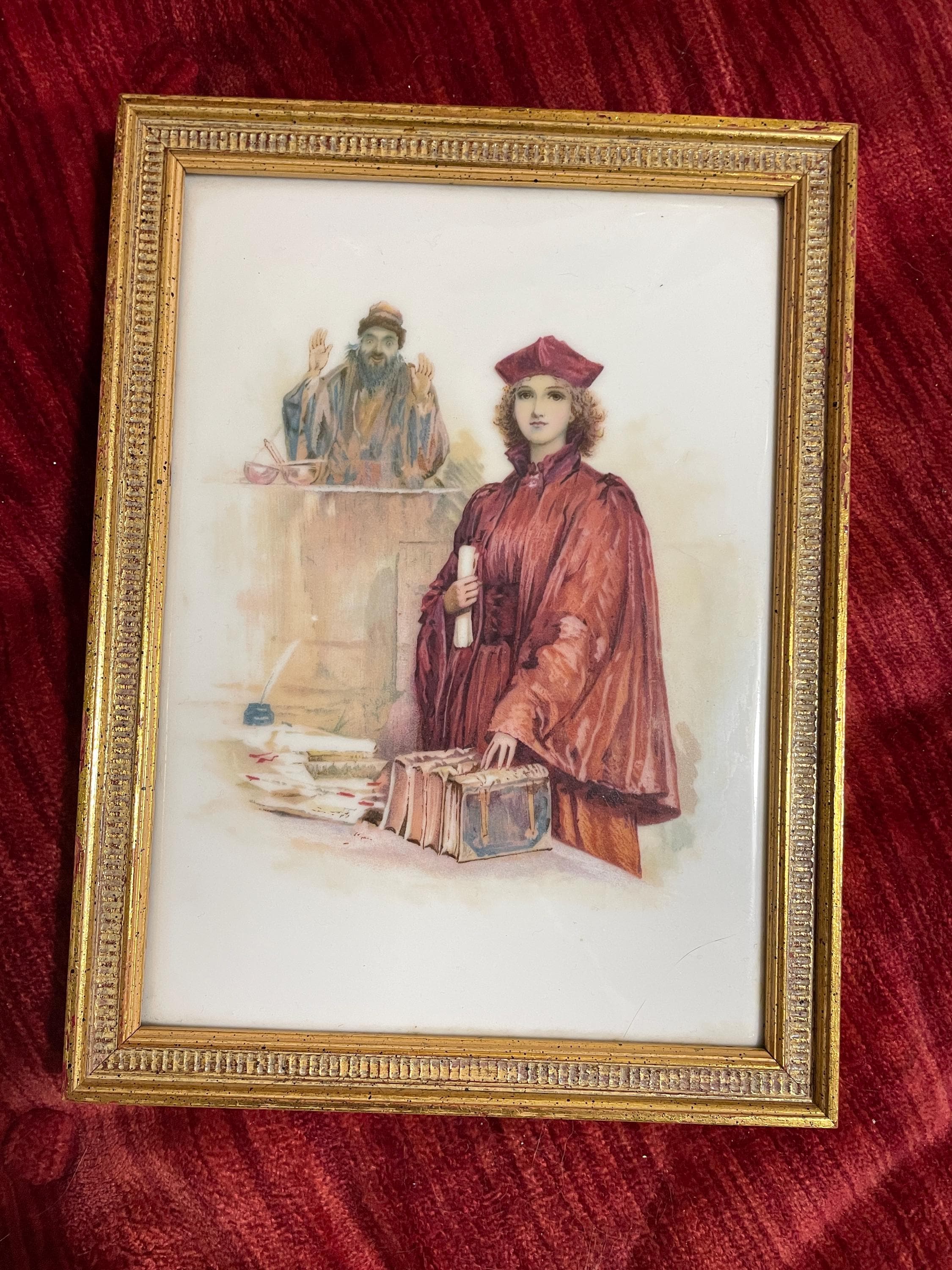 Vintage Graduation Themed Painting on Tile Art Framed Portrait of ...