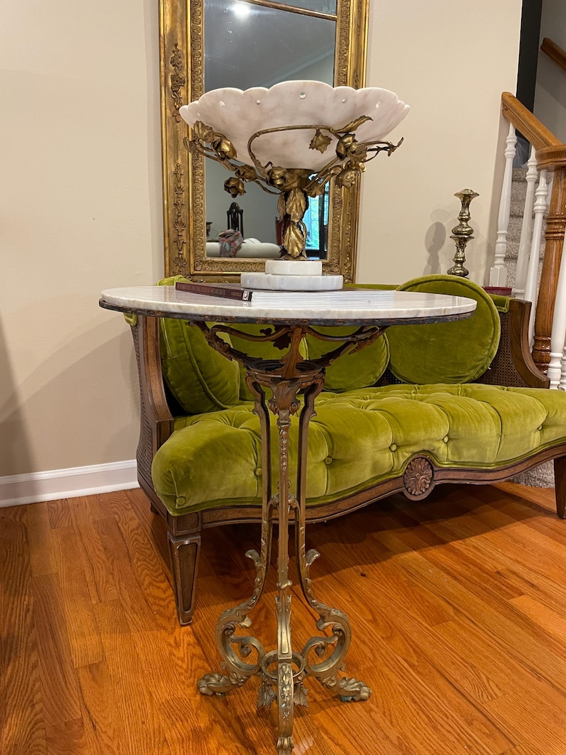 Antique White Marble Compote Centerpiece Pedestal Bowl Ornate Floral ...