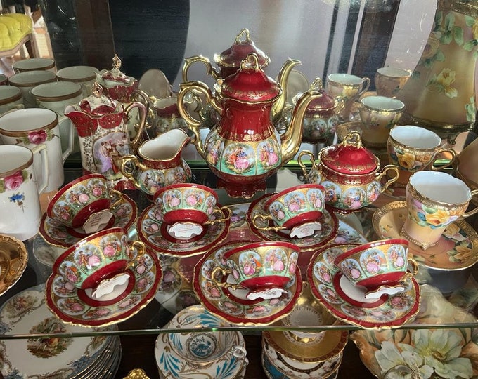 Antique Bareuther Bavaria Coffee Set, Burgundy and Gold Coffee Service ...
