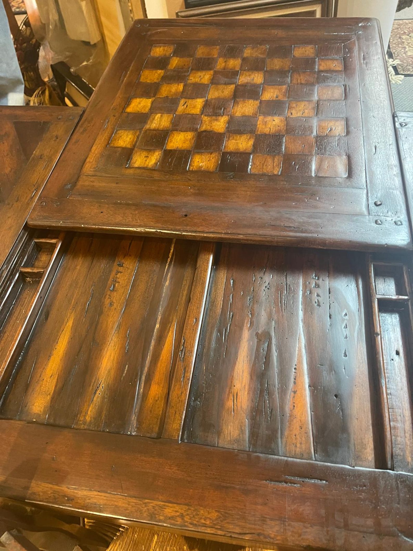 Antique Handcarved Walnut Chess Table Backgammon Game Table by Theodore ...