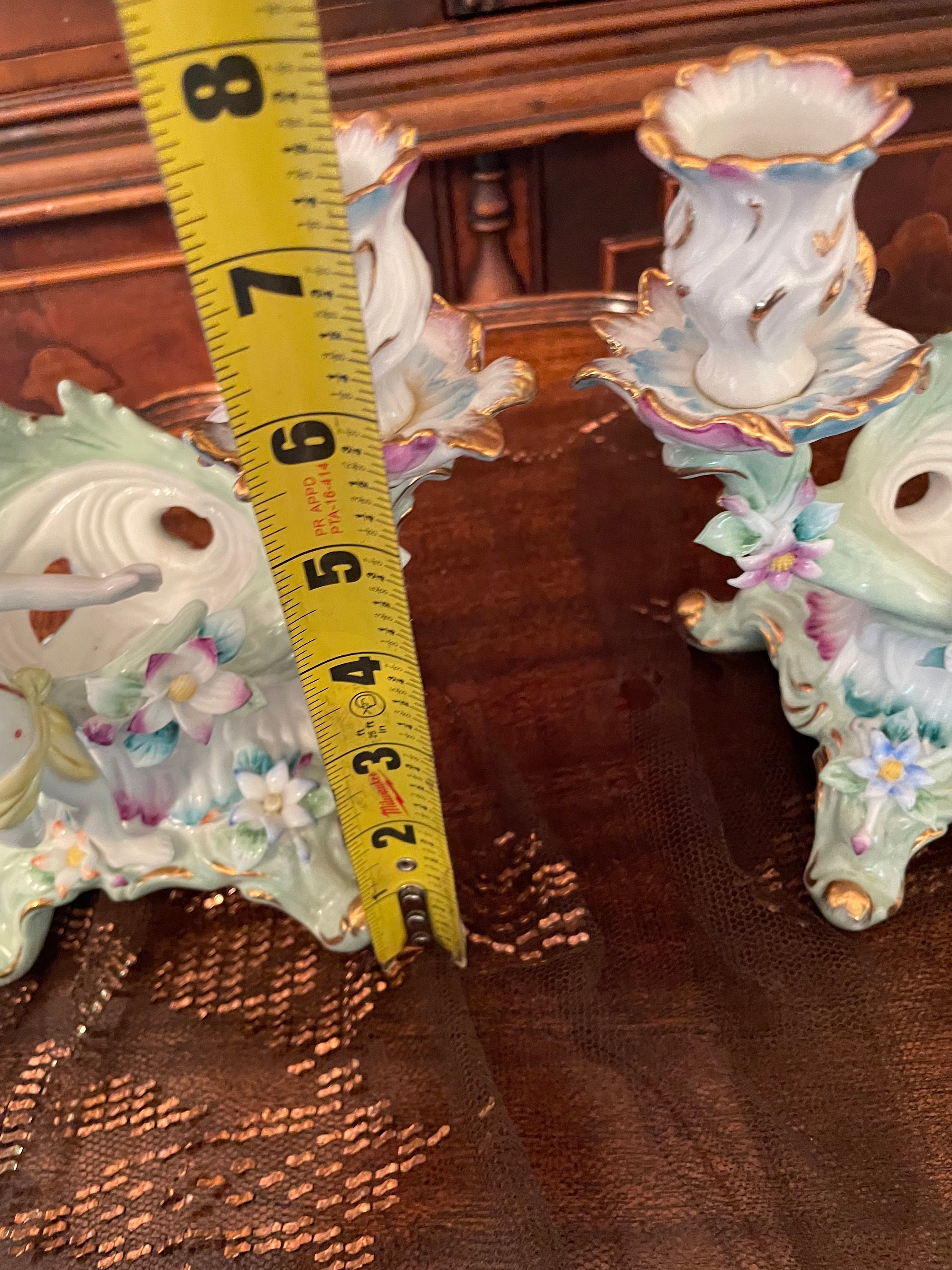 Pair of Antique Dresden Hand Painted Cherub Flower Candlesticks.made in ...