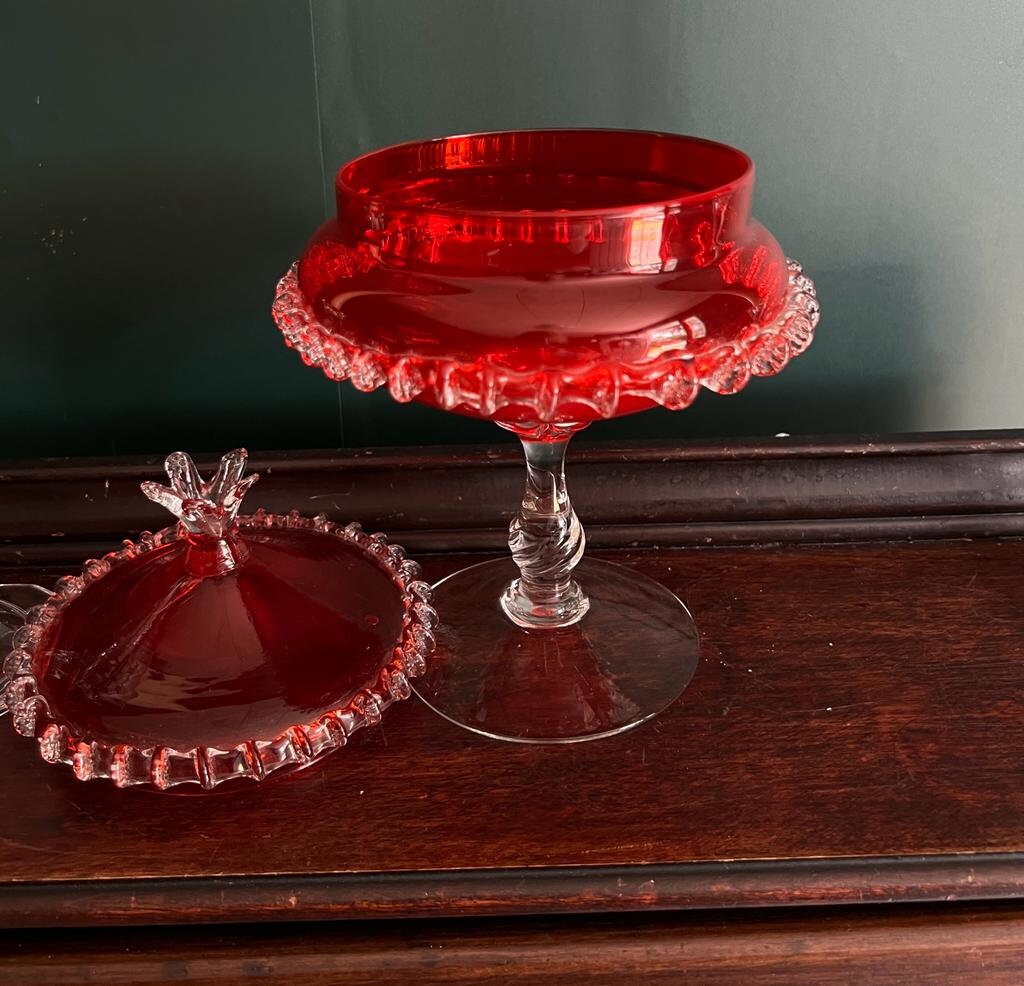 Vintage Lidded Red Glass Compote Candy Dish Pedestal Centerpiece - Etsy