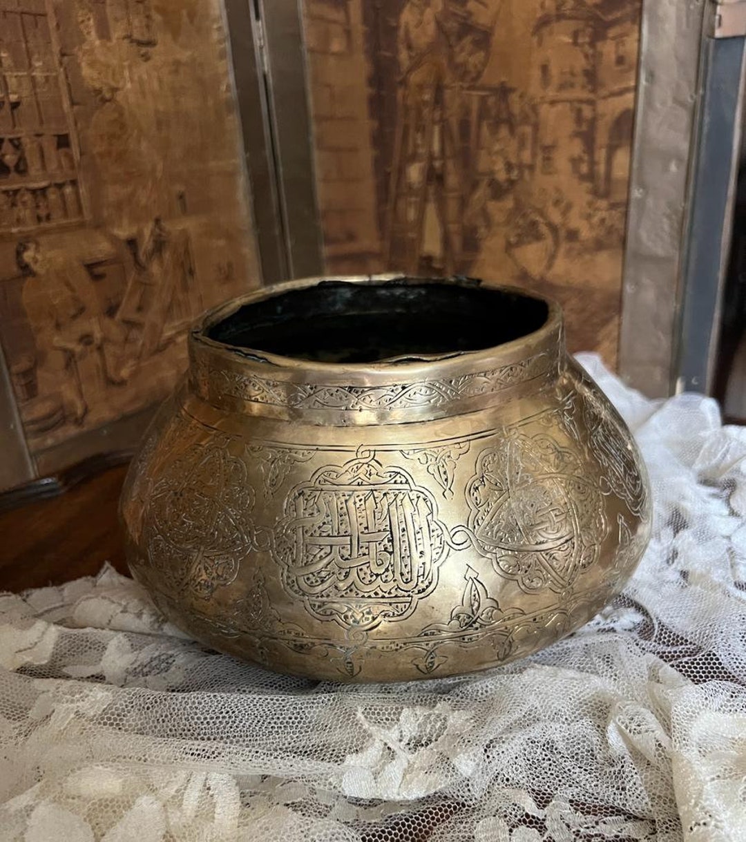 Antique Islamic Brass Vessel Hand Engraved Arabic Calligraphy ...