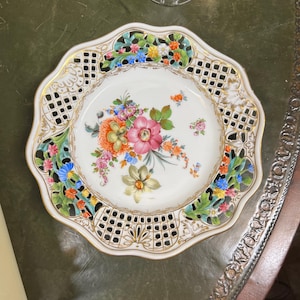 Vintage German Porcelain Reticulated Plates Bowls Tea Cup Set Hand ...