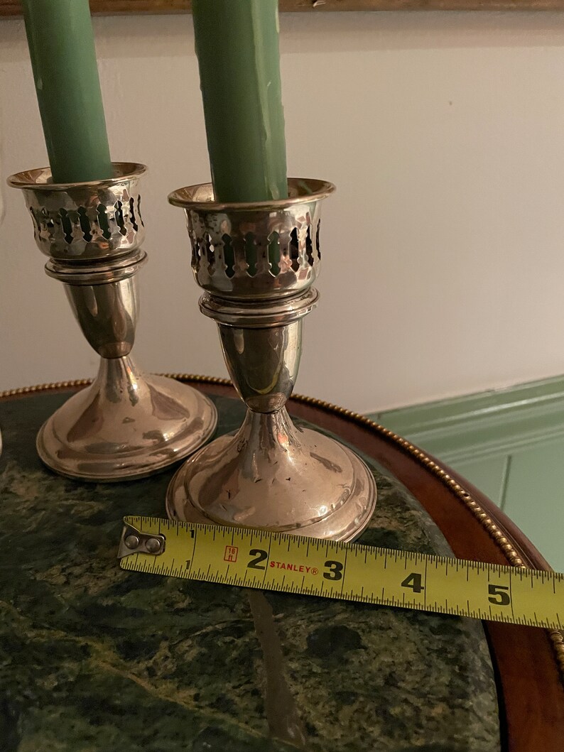 Vintage Silver Plated Candle Holders Pair With Floral Porcelain Pitcher ...