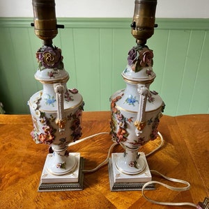 Two Antique Hand Painted Gilded Applied Floral German Porcelain Wired ...