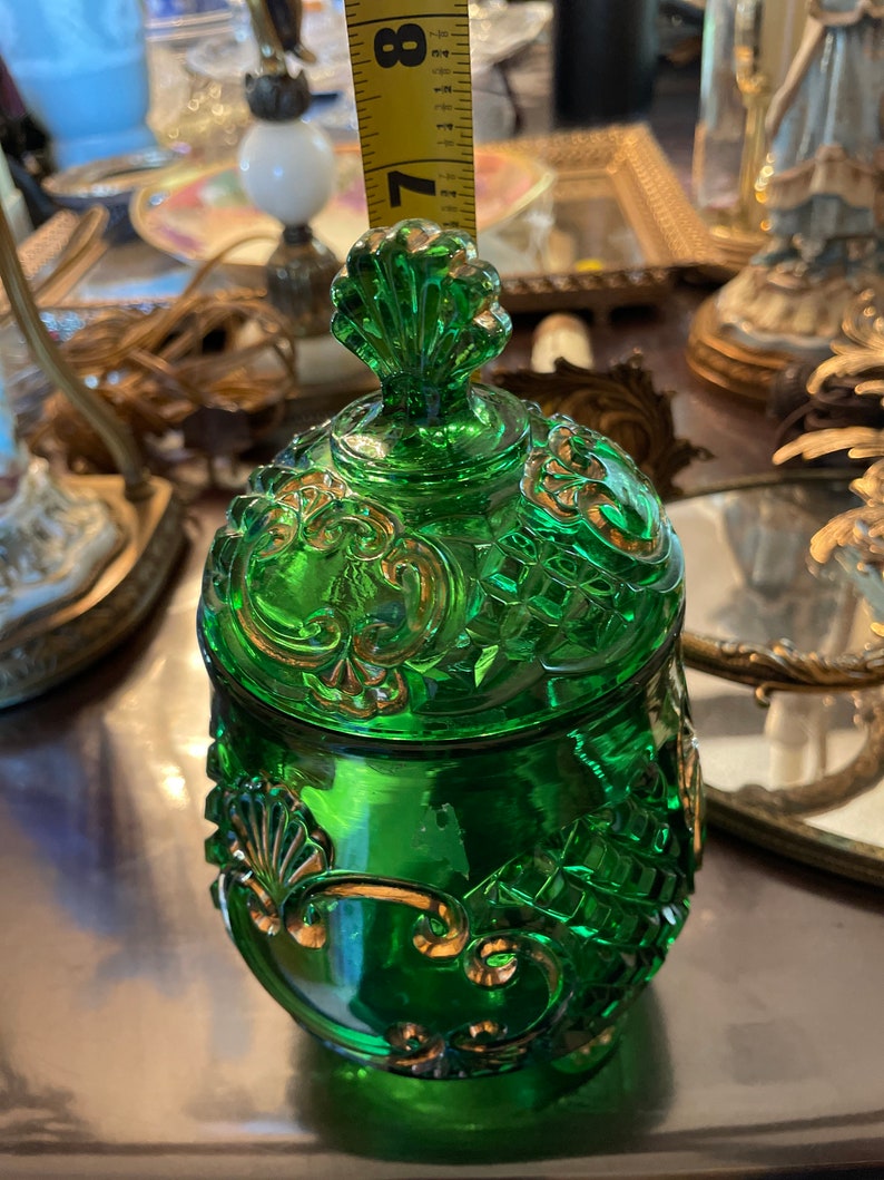 Antique Glass Emerald Green Sugar Candy Dish Croesus Gold Gild - Etsy