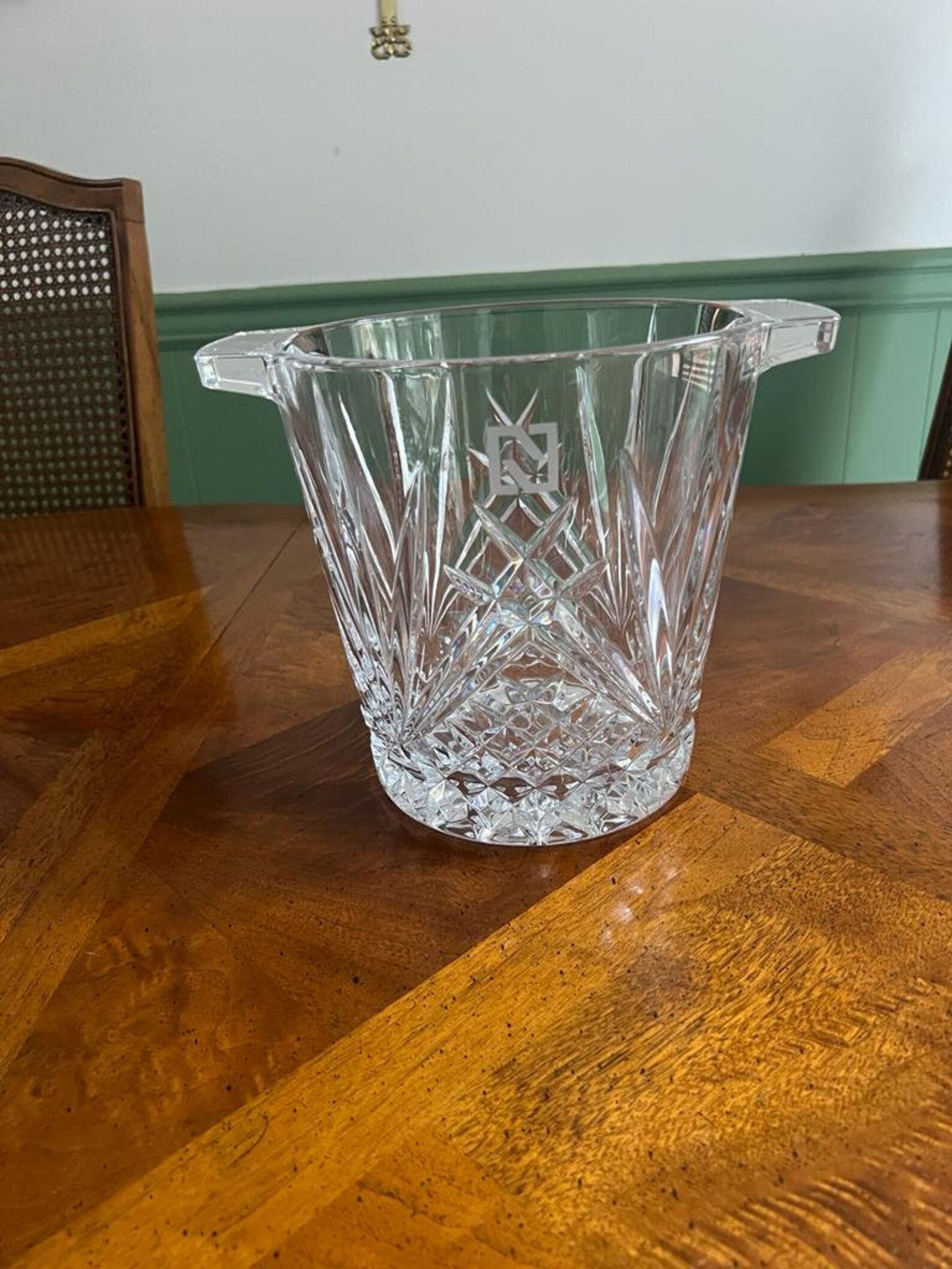 Vintage Cut Crystal Ice Bucket Elegant Starburst Design Heavy Clear ...