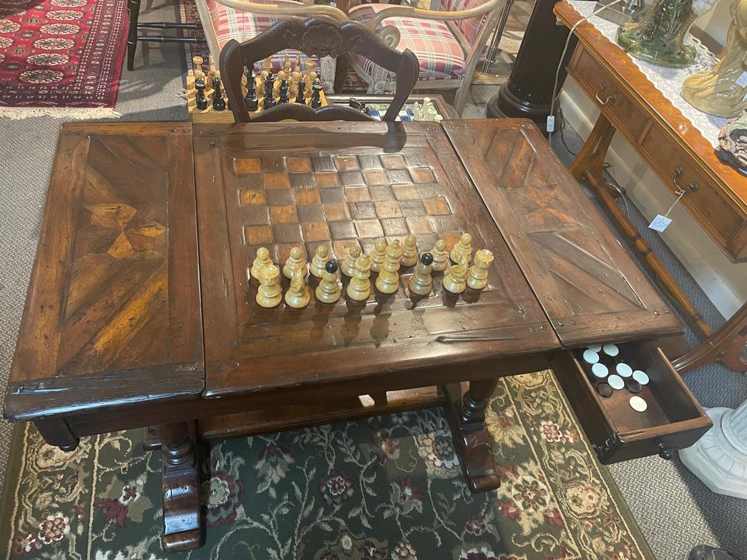 Antique Handcarved Walnut Chess Table Backgammon Game Table by Theodore ...