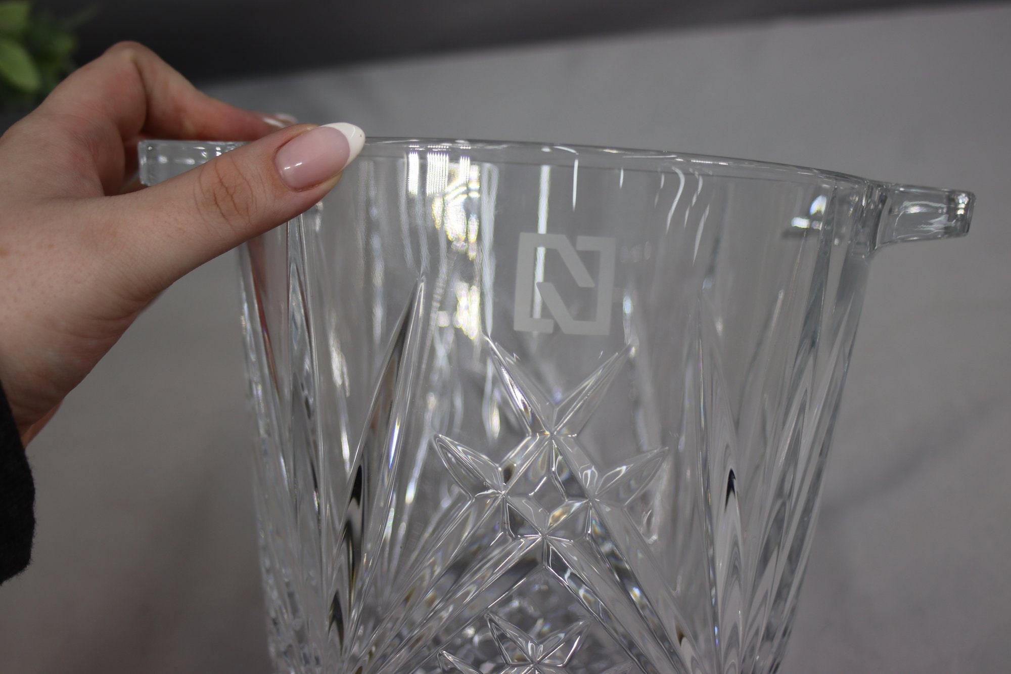 Vintage Cut Crystal Ice Bucket Elegant Starburst Design Heavy Clear ...