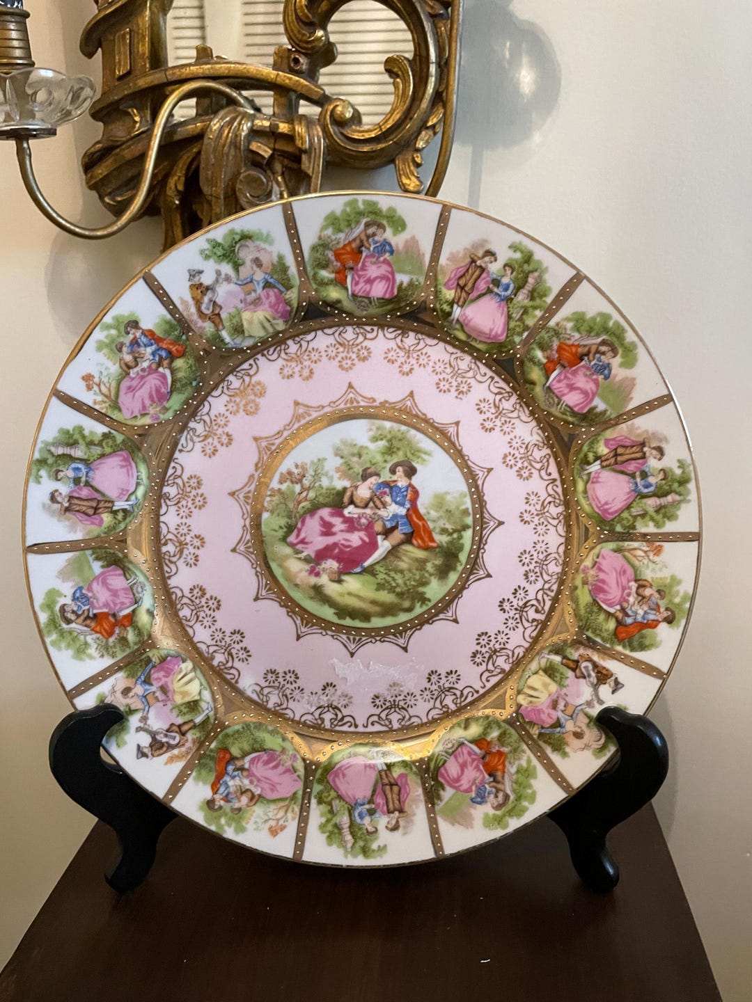 Vintage Set of 8 Love Story Porcelain Dinner Plates Fragonard Courting ...