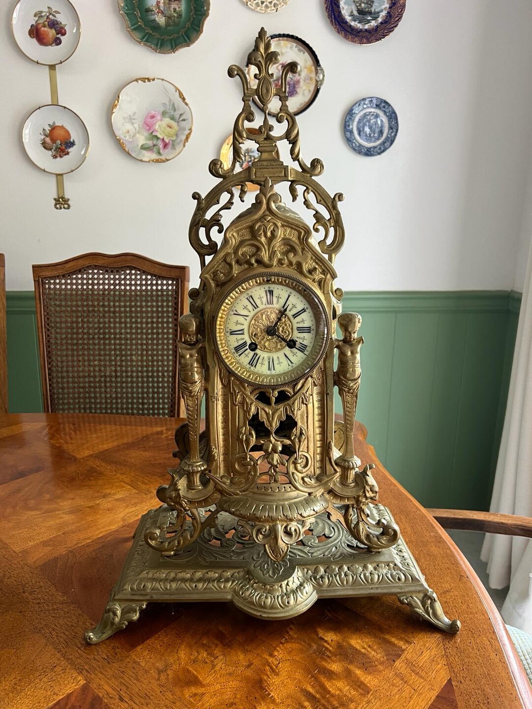 Antique French Brass Mantel Clock Rococo Style Decorative Piece Elegant ...