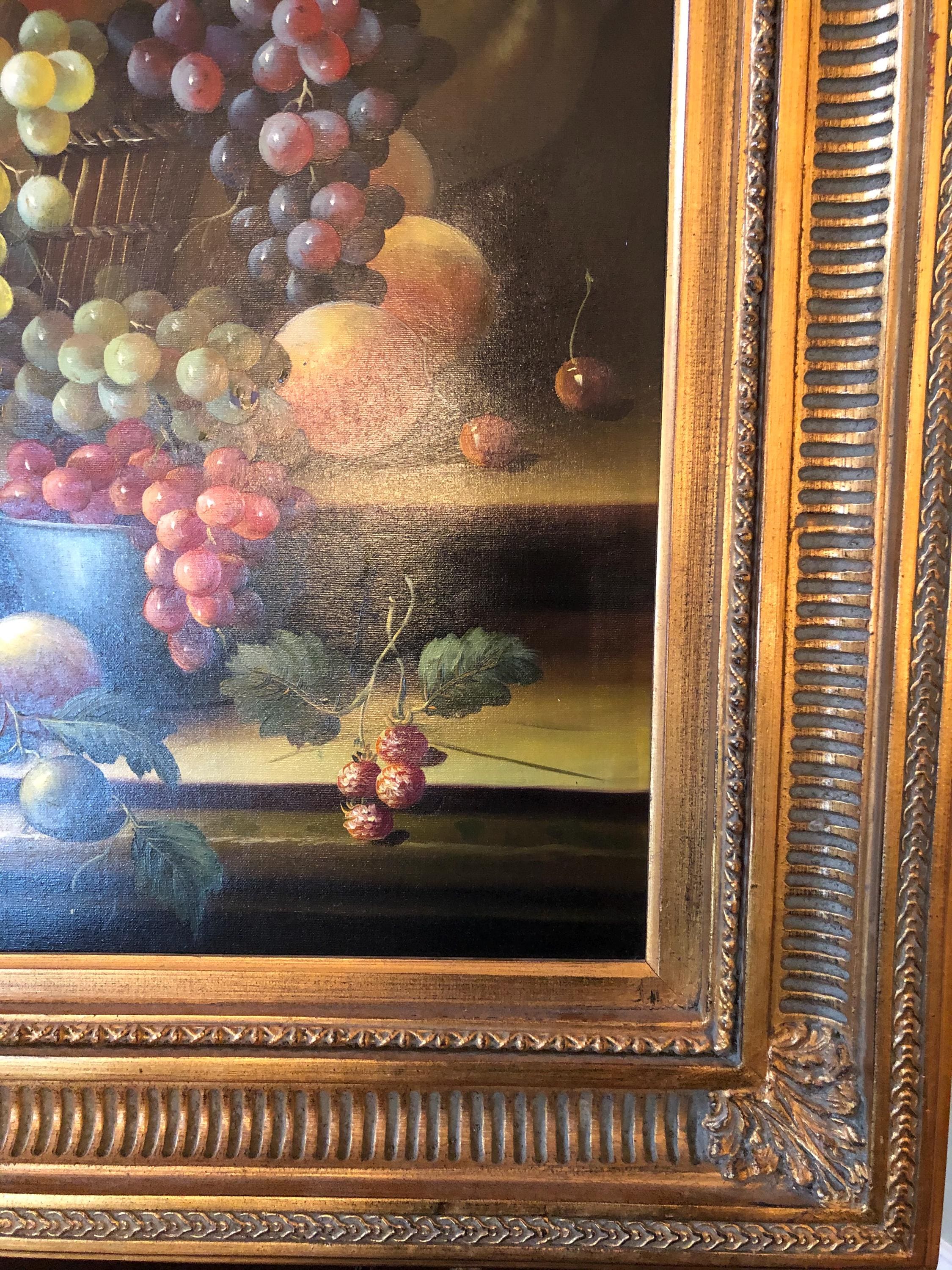 Vintage Gold Wood Framed Fruit Still Life Oil Canvas Painting Wall Art ...