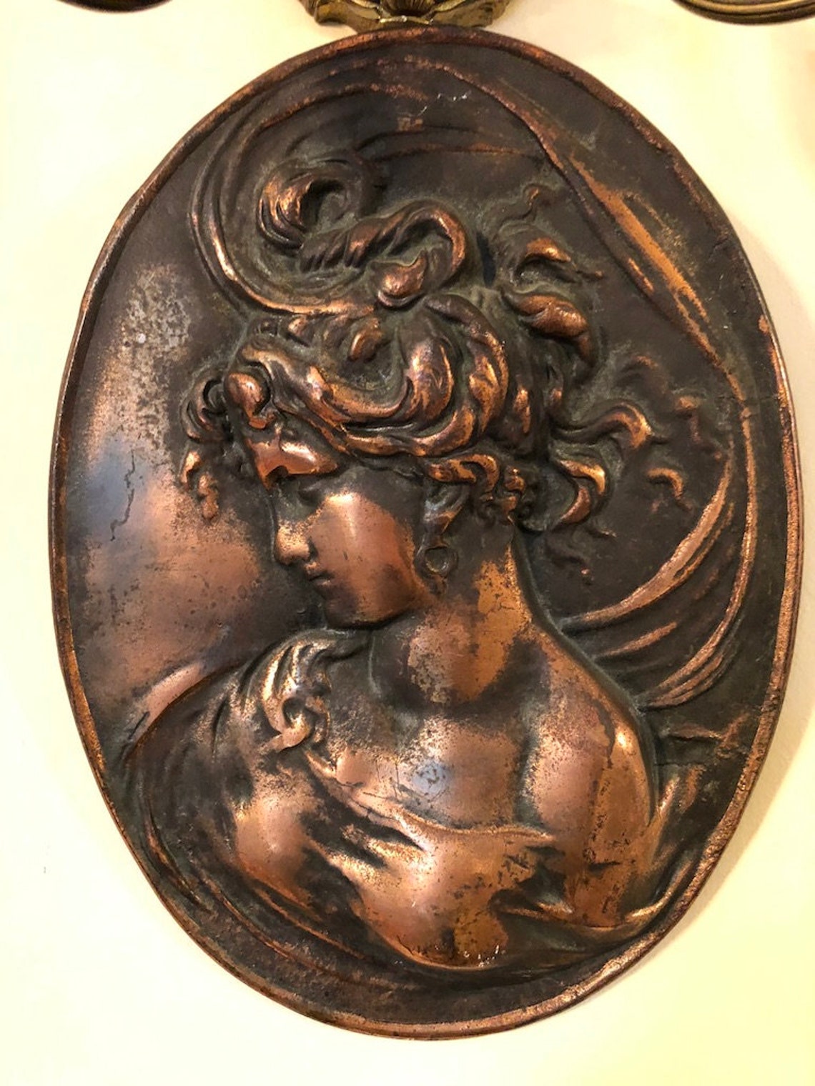 Vintage Cast Iron Relief Woman Art Nouveau Plaque Copper Wash - Etsy